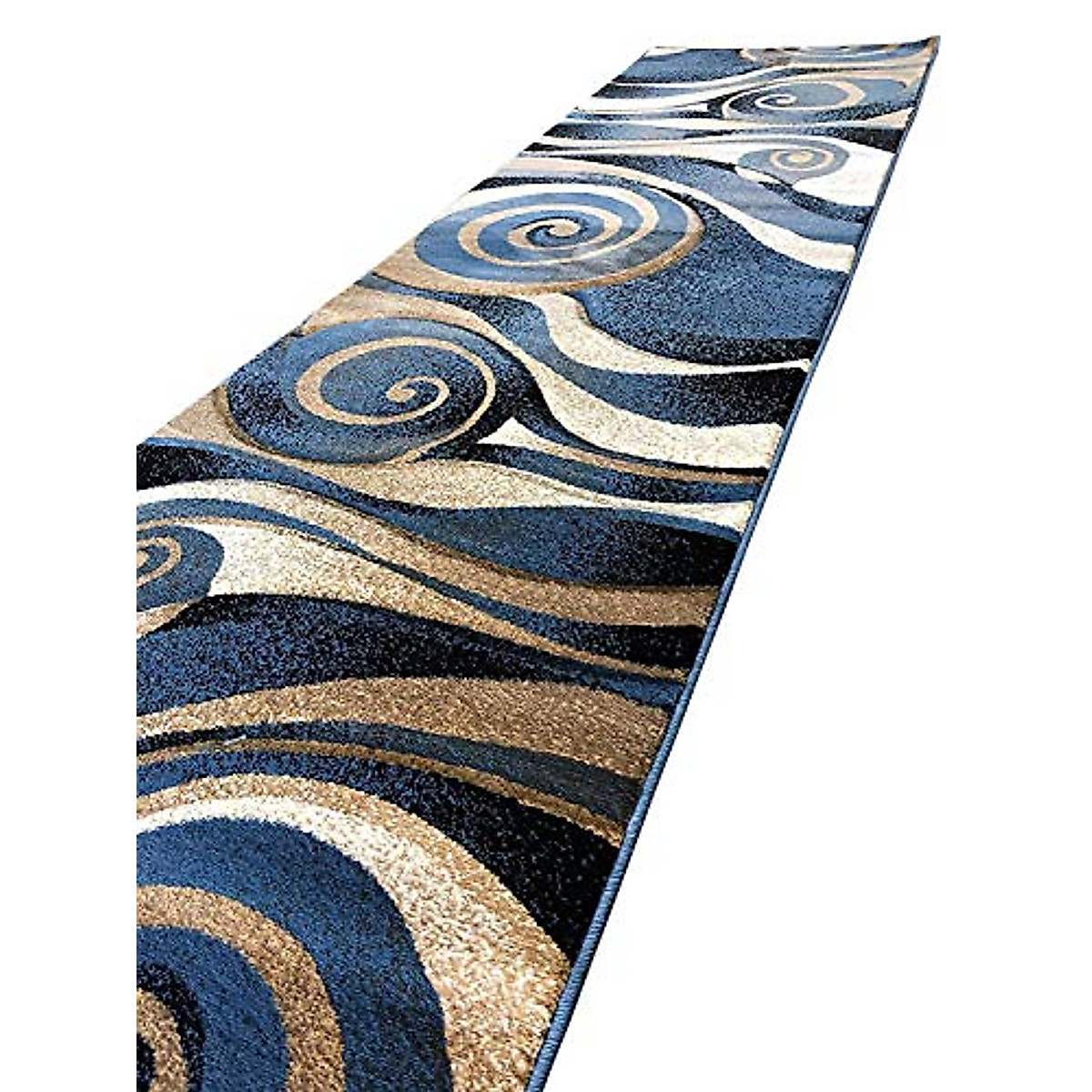 Nikos Modern Wide Runner Area Rug Blue Sculpture Design 258 (32in.X7ft.)