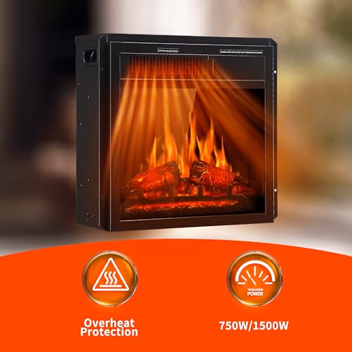 ZAFRO 36" Electric Fireplace Mantel Indoor Use with Realistic Dancing Flames,Package Freestanding Fireplace Heater,Overheat Protection,Brown Wooden Frame,7 Flame Brightness,Remote Control,750W/1500W