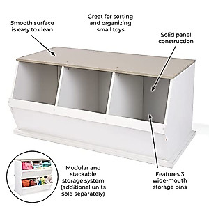 Badger Basket Three Bin Stackable Toy Storage Cubby Organizer - White/Gray Woodgrain