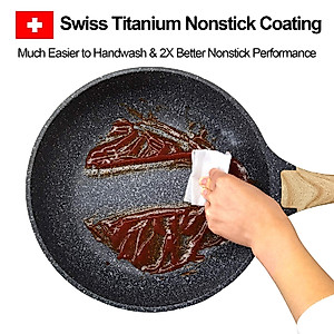 Motase 8 Inch Nonstick Skillet Frying Pan Egg Pan Omelet Pan, Nonstick Cookware Granite Coating, 100% PFOA free Cookware Pan, Healthy Nonstick Stone Frying Chef's Pan Skillet