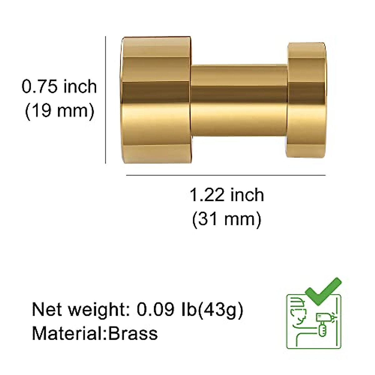 KZH Gold Robe Hook Brass Robe Hook Bathroom Robe Hook Coat Hook Clothes Hook for Bathroom and Kitchen,Garage,Hotel Wall Mounted,5 Packing (Gold)