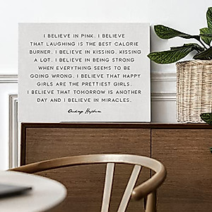 Inspirational Canvas Wall Art I Believe in Pink Audrey Hepburn Quote Canvas Print Framed Painting Artwork Home Office Wall Decor 15x11.5 Inches