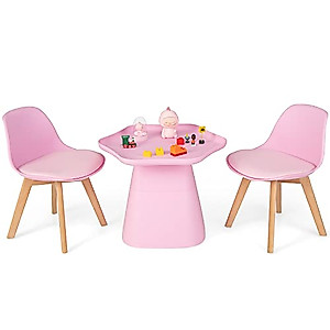 Costzon Kids Table and Chair Set, 3 Piece Activity Table with Padded Seat & Beech Legs for Children Drawing Reading Arts Crafts, Playroom, Nursery, Toddler Table and Chair Set (Pink)