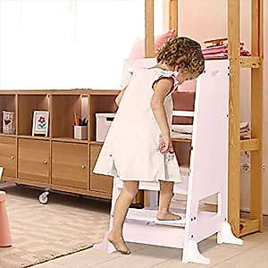 Kinbor Baby Kids Step Stool Kids Learning Stool Kids Kitchen Step Stool with Safety Rail-Solid Wood Construction. Perfect for Toddlers and Older