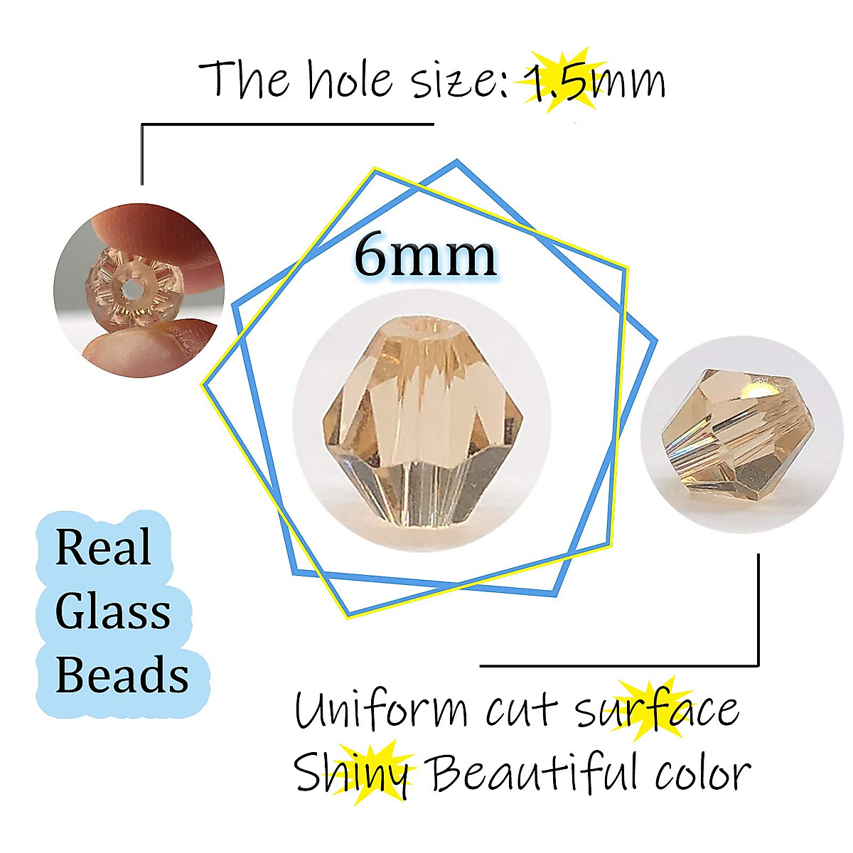 FAMLEAF 6mm 190Pcs Crystal Glass Beads, Crystal Glass Beads for Jewelry Making, Bicone Beads, Bicone Glass Beads, Faceted Bicone Crystal Glass Beads, DIY Beads Bicone Beads for Jewelry Making