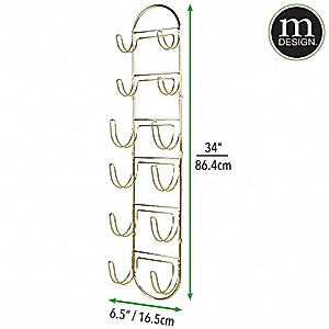 mDesign Steel Wall Mount Towel Rack with 6 Compartments - Towel Holder and Towel Storage Shelf Organizer for Bathroom, Powder Room - Concerto Collection - 2 Pack - Soft Brass