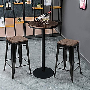 Yaheetech 26inch barstools Set of 4 Counter Height Metal Bar Stools, Indoor Outdoor Stackable Bartool Industrial with Wood Seat 331Lb, Black