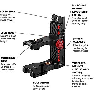 Firecore Multi-Function Laser Level Mount, Magnetic Bracket Adapter, Adjustable 1/4" and 5/8" Thread Wall Mounted Positioning Base with Spring Clip（FM80）