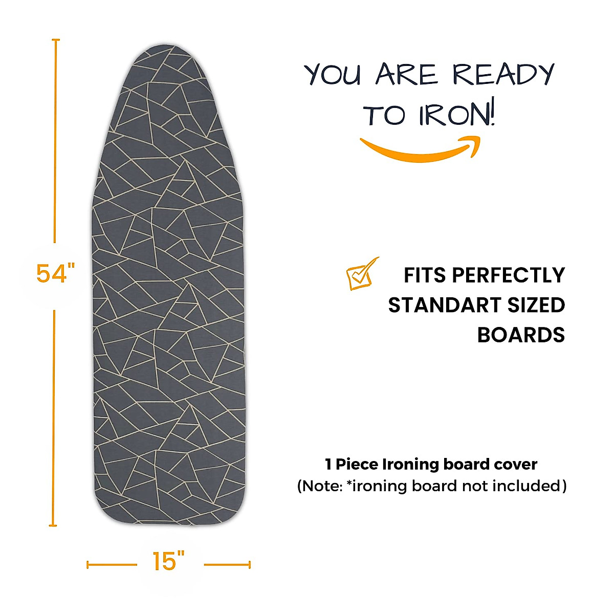 SAVUK Ironing Board and Cover Drawstring Tightening with Thick Felt Padding Scorch Resistant Easy Fit Heavy Reflective Duty Adjustable 3 Layer Standart Size 15x54 inch(Geometric Grey)