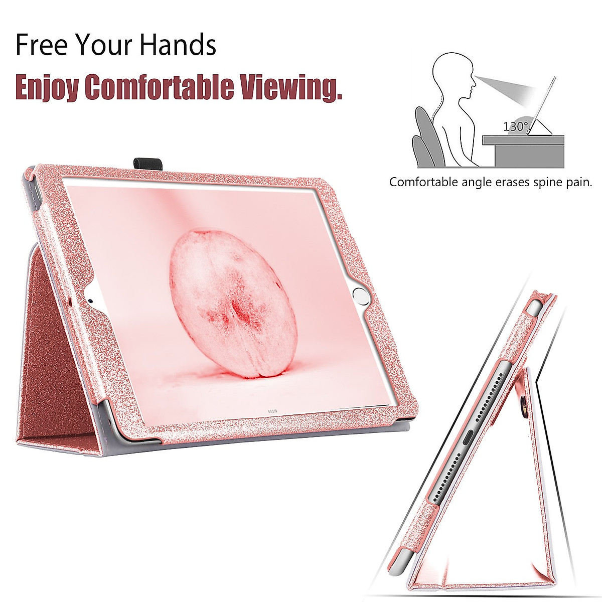 BENTOBEN for iPad Air 2 Case, iPad 6th Generation Case, iPad 5th Gen Case,Folio Folding Stand Auto Wake/Sleep with Pencil Holder Glitter PU Cover for iPad Air 2/Air 1, iPad 9.7 2018/2017,Rose Gold