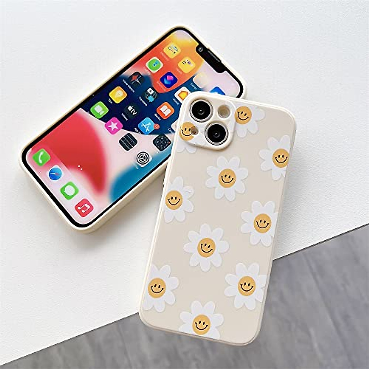 White Sunflower Cute Flower Phone Case for Apple iPhone 13 6.1 inch Smooth Silicone Soft Cover for iPhone 13 6.1"