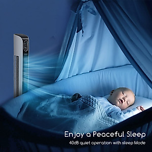 Aigostar Tower Fan, 42inch Oscillating Cooling Fan with Remote, Quiet Bladeless Floor Fan, 3 Speeds, 3 Modes, 10H Timer, LED Display with Touch Control, White Standing Fan for Bedroom Home Office