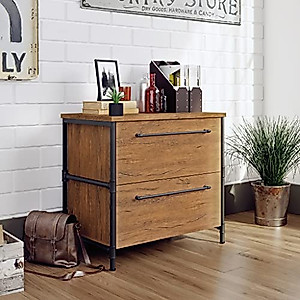Sauder Iron City Lateral File, L: 31.50" x W: 20.00" x H: 30.00", Checked Oak Finish
