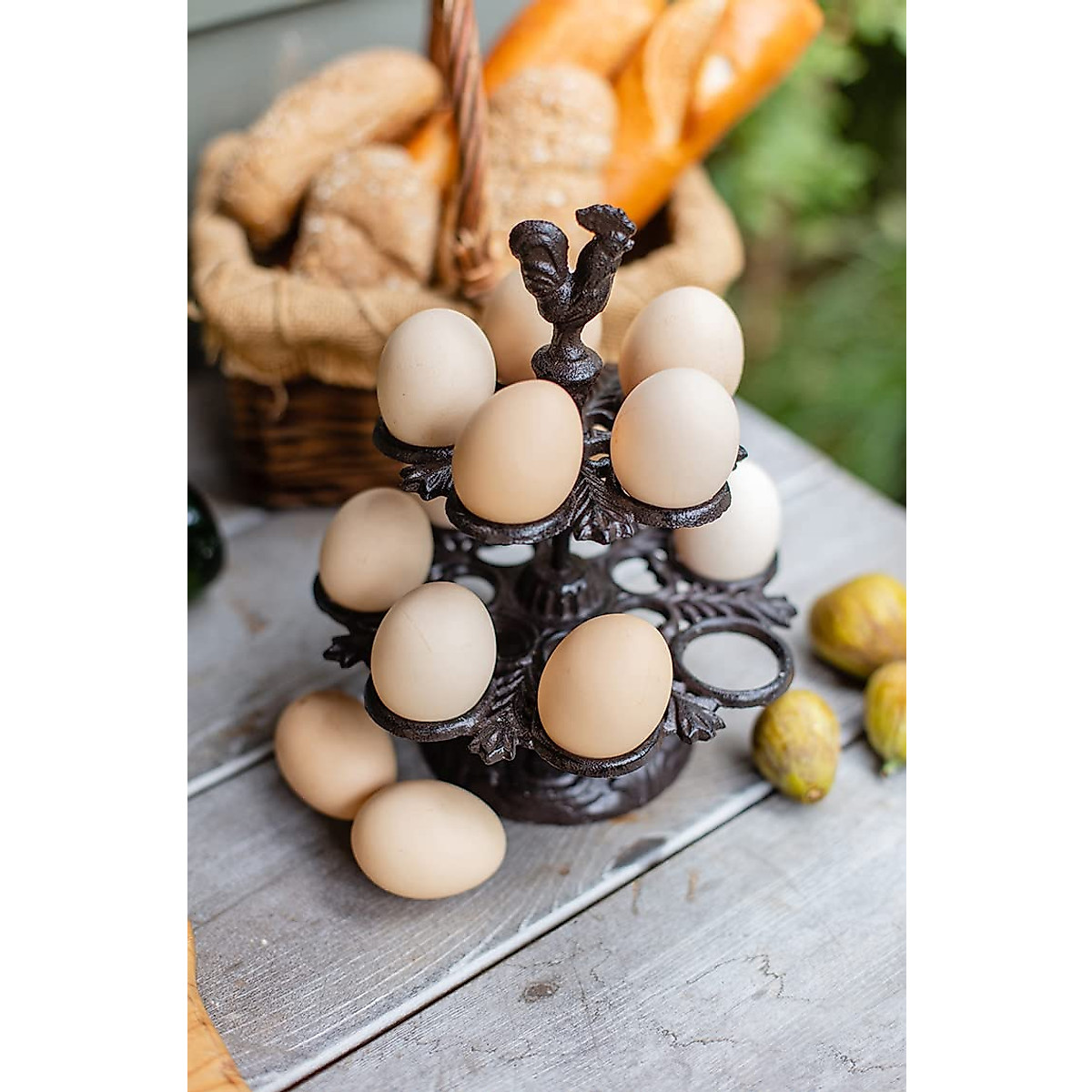 Vixdonos Rustic Egg Holder Iron Egg Rack Rooster Egg Tray for 12 Fresh Eggs