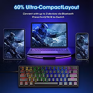 Pauroty 60% Wireless Mechanical Keyboard, Triple Mode 2.4G/USB-C/Bluetooth Keyboard, RGB Backlit, Clicky Blue Switch, 61 Keys Rechargeable Mini Wireless Gaming Keyboard for iPad Mac PC Xbox