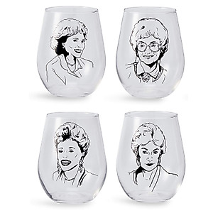 Toynk The Golden Girls Official Stemless Wine Glass Collectible Set of 4| Features One Wine Glass For Each Golden Girl | Each Glass Holds 16 Ounces