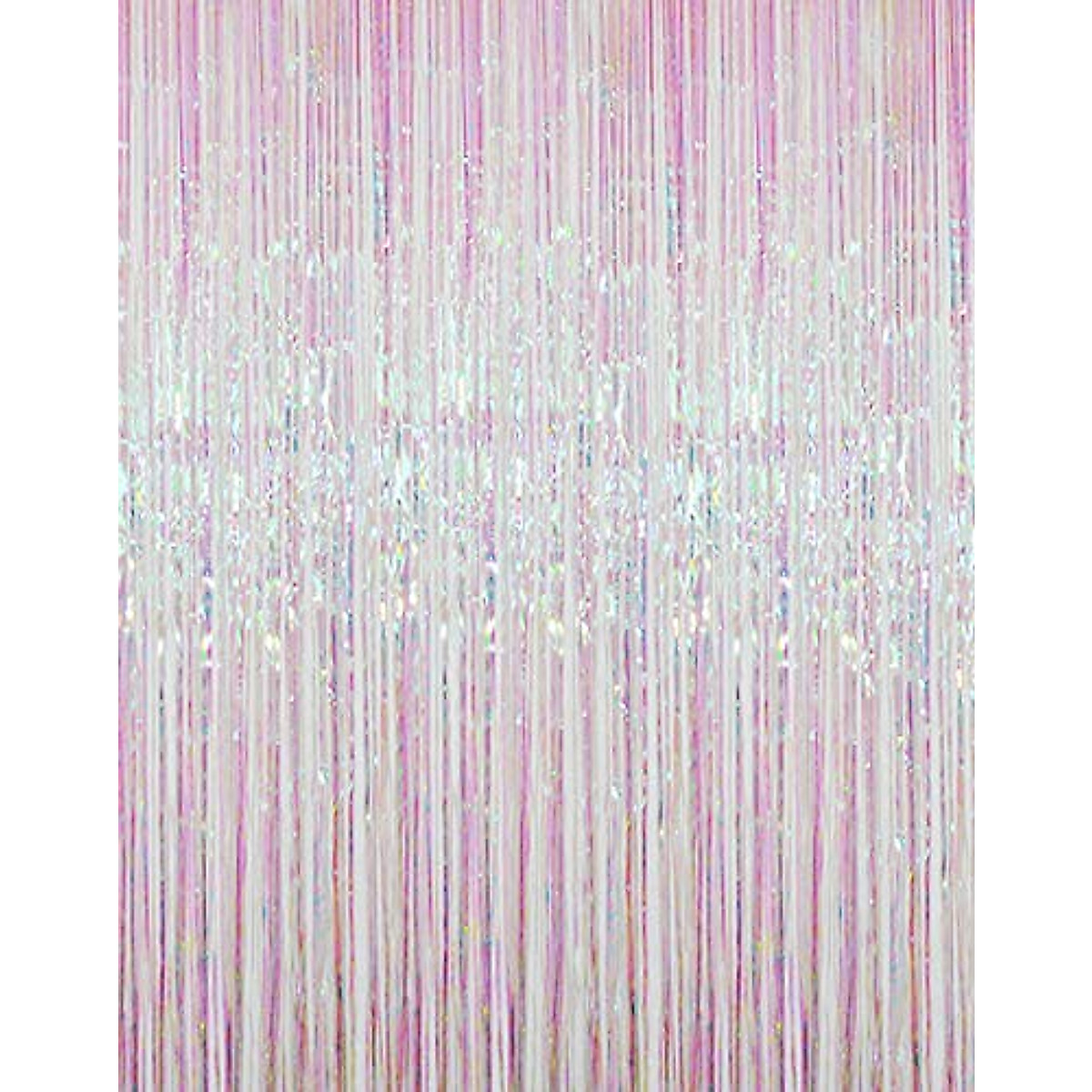 GOER 6.4 ft x 9.8 ft Metallic Tinsel Foil Fringe Curtains,Pack of 2 Party Streamer Backdrop for Unicorn Birthday,Graduation Decorations and New Year Eve (Iridescent)