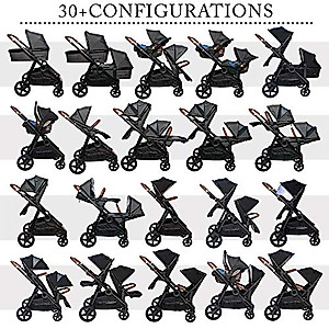 Venice Child Maverick Travel System Single to Double Stroller for Twins with Newborn Bassinet Pram and Toddler Seat (Package 2, Eclipse Black)