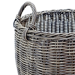 Set of 2 CATLEZA 13-inch and 16.5-inch Stackable Hand Woven Wicker Storage and Laundry Basket with Handles - Espresso