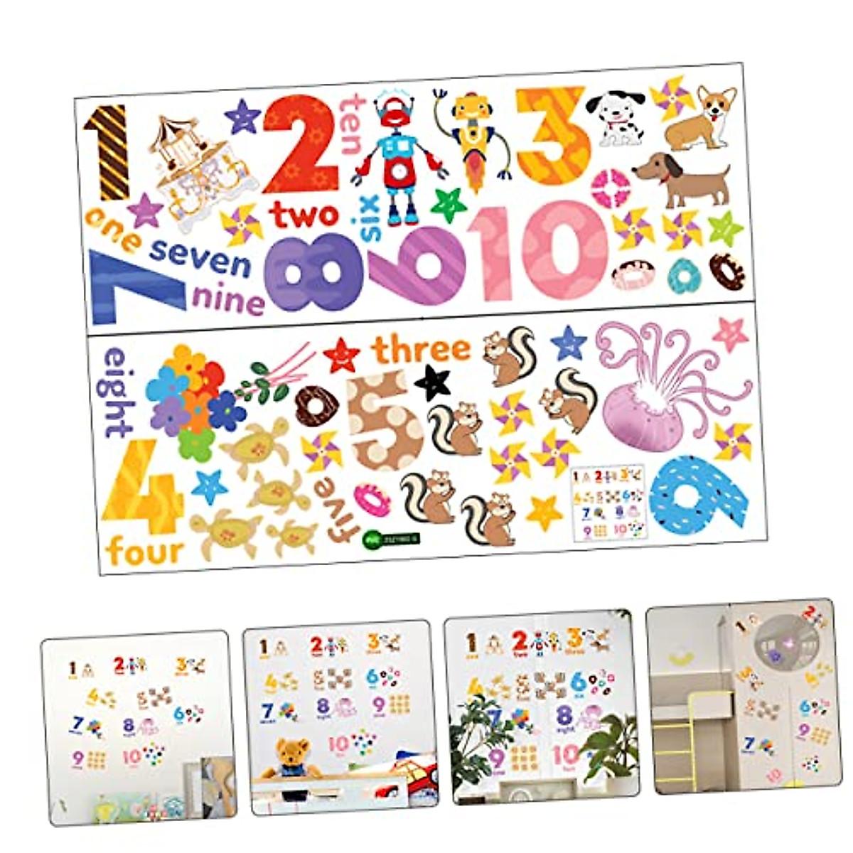 VOSAREA 3 Sets Digital Cartoon Wall Sticker Wall Decoration Classroom Wall Decals Number Wall Stickers Kindergarten Wall Sticker Trendy Room Decor Cartoon Number Design Sticker