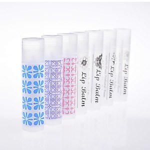 Lip Balm Container Tubes - 50-Pack - DIY - Transparent- 3/16 Oz (5.5 ml) - Including 50 Writeable & 50 Printed Lip Balm Stickers - Twist Mechanism and a Cap - Empty