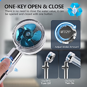 Tnnluku Turbo Hydro Jet Shower Head, 360 Turbo Propeller Head Hydro High Jet Pressure Shower Jet Head - Vortex Shower Head Fan High Pressure with Fan Filter and Pause Switch, Turbo Shower Head Purple