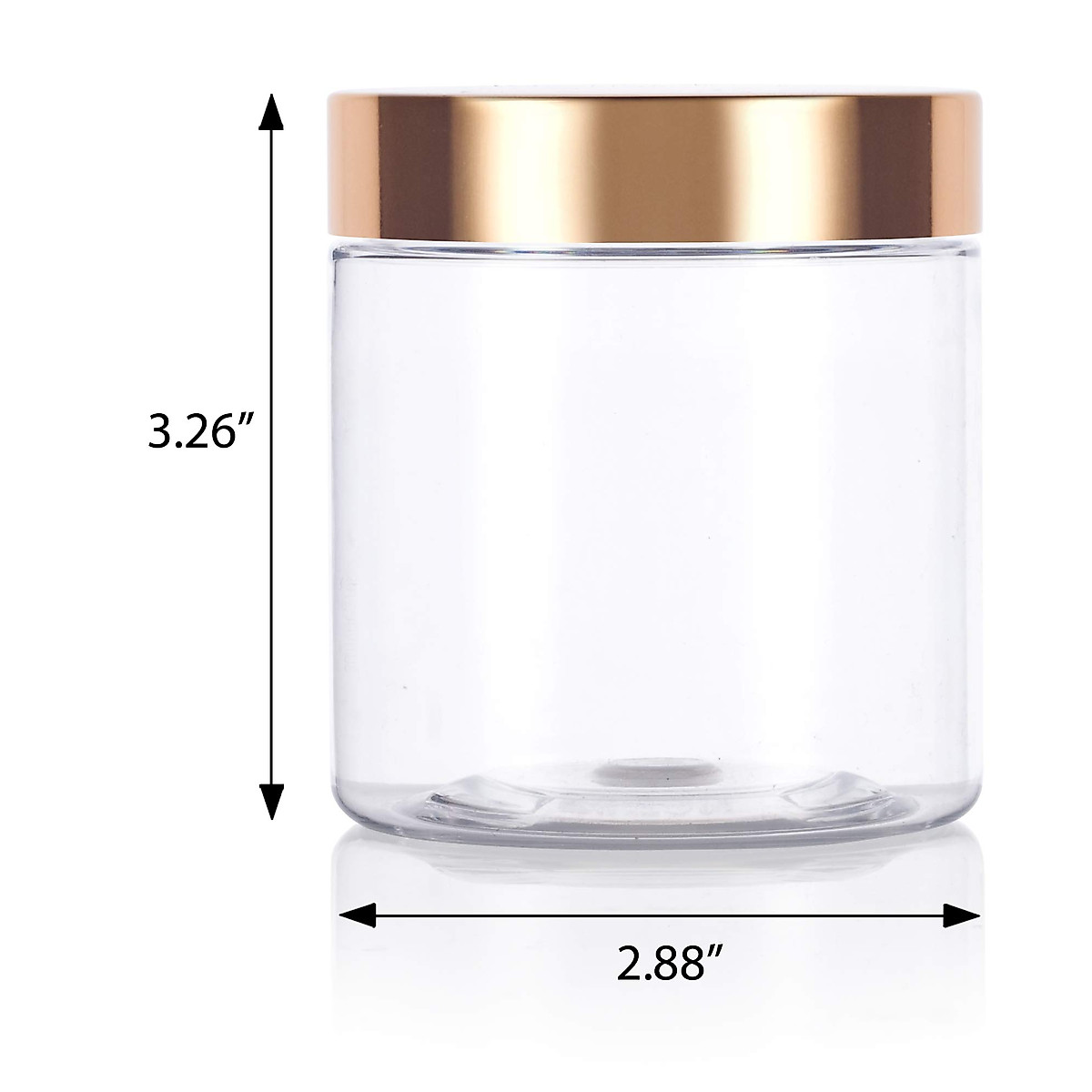 8 oz / 240 ml Clear PET Plastic Refillable Jar with Luxury Gold Metal Overshell Lid (6 Pack)