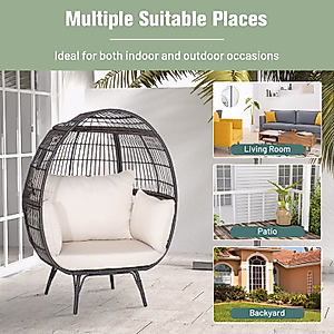 Tangkula Oversized Wicker Egg Chair, Stationary Patio Lounge Basket w/ 4 Soft Cushions, Stable Metal Frame, Gorgeous Indoor Outdoor Lounge Chair, Ideal for Living Room, Backyard, 450 LBS Max Load