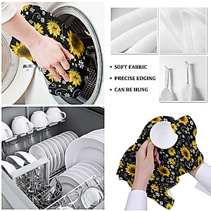 Meet 1998 Floral Sunflower Bee Kitchen Towels, Set of 2 Hand Drying Towel, Soft Absorbent Multipurpose Cloth Tea Towels for Cooking Baking, Yellow Black Washable Dish Towels Cloth 18x28 Inch