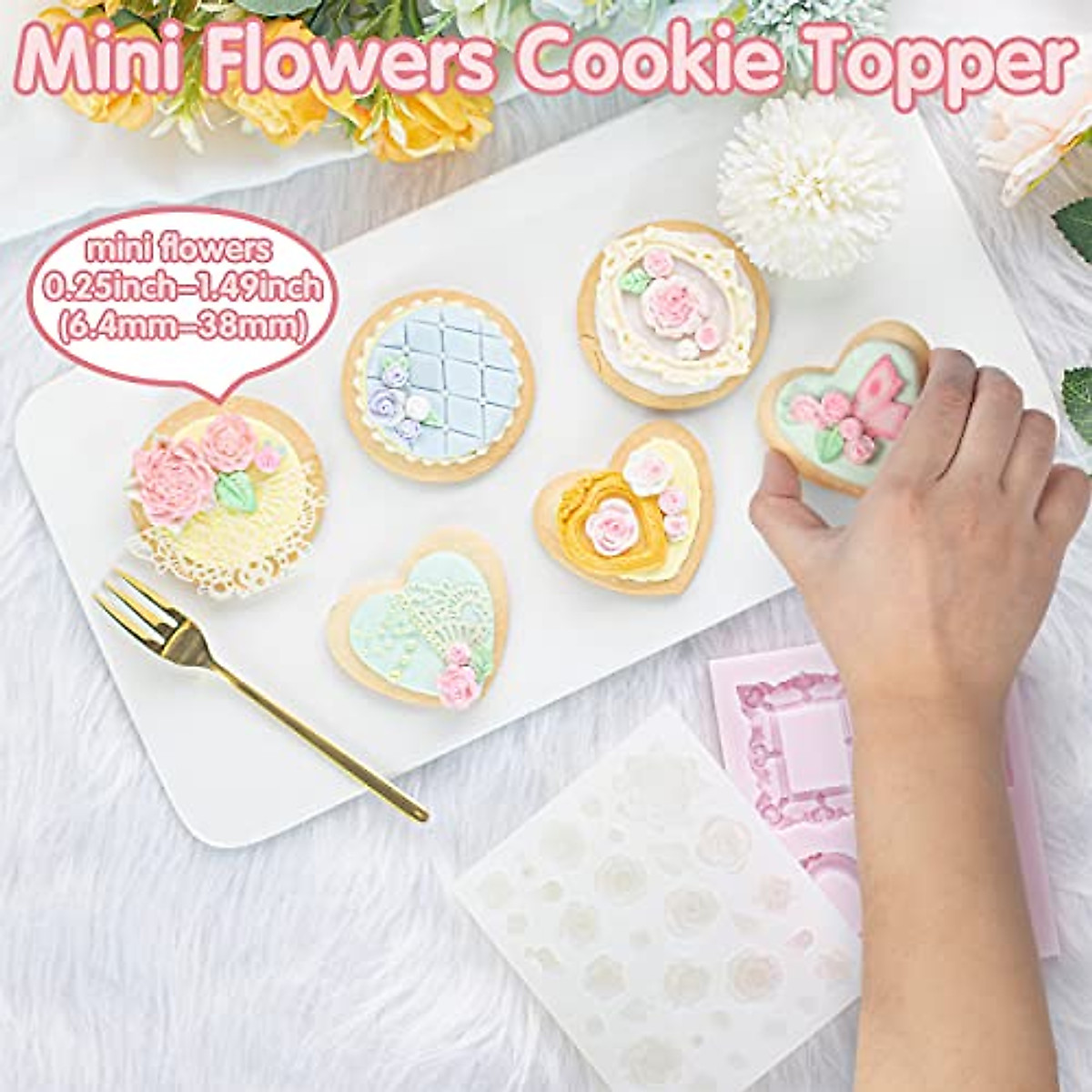 Funshowcase 32 Cavity Roses Flower Fondant Candy Silicone Mold for Sugarcraft Cake Decoration, Cupcake Topper, Polymer Clay, Soap Wax Making, Resin Jewelry Casting Crafting Projects