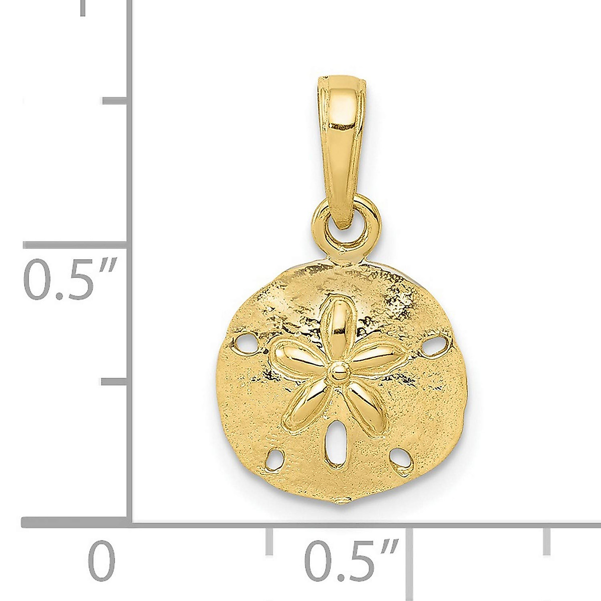 10k Yellow Gold Weathered Sand Dollar Pendant 14 mm x 11 mm