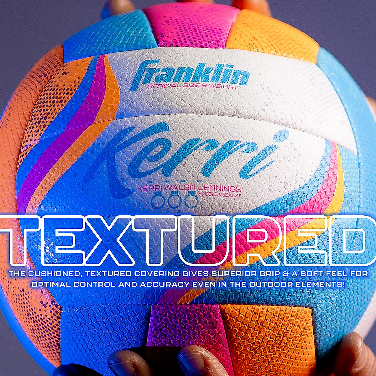 Franklin Sports Kerri Walsh Beach + Outdoor Volleyball - Official Size + Weight - Soft Cover Volleyball for Kids + Adults - with Pump + Needle Included