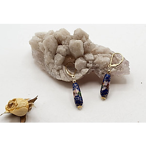 LTC Designs Dainty Small Blue Cloisonné Enameled Floral Teardrop Earrings made with 14k Gold-filled Leverbacks for Women, Teens, Young Adult Casual Everyday Earrings