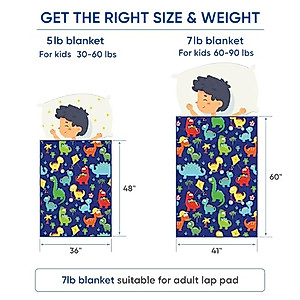 CHANDELLI JR Dinosaur Kids Weighted Blanket 36" x 48", 5 LB Weighted Blanket For Toddlers, 100% Cotton Soft Fabric Material, Premium Glass Beads, Heavy Blanket Good for Lap Blanket, Great Toddler Gift