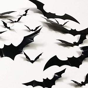 Anditoy 6 Pack Halloween Decorations Sets Spider Webs Tablecloth Fireplace Scarf Runner Round Cobweb Table Cover Lampshade Door Curtain with 24pcs 3D Bats for Halloween Decor Indoor Party Supplies