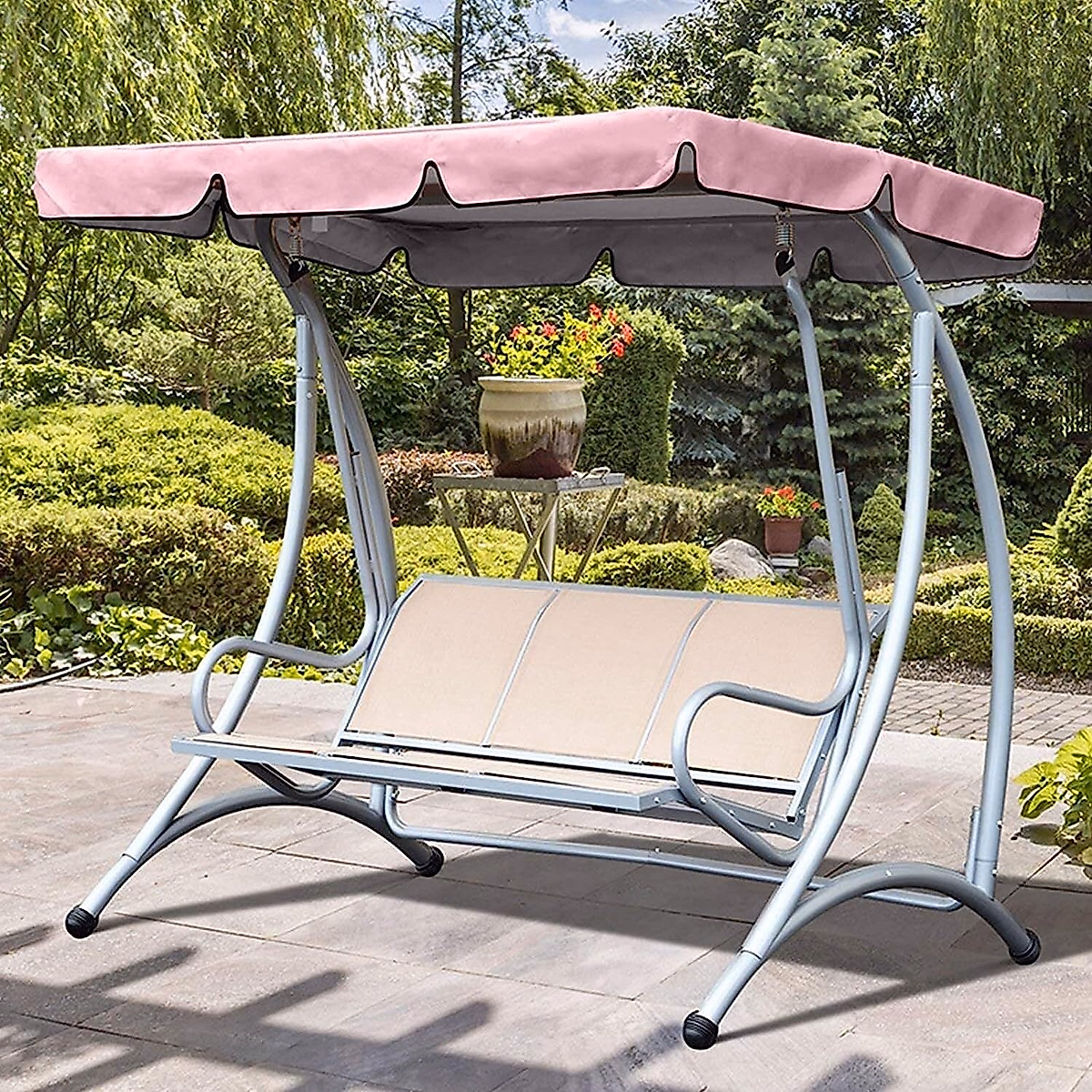 Patio Swing Canopy Top Cover,2 3 Seater Waterproof Replacement Canopy Cover for Swing Chair Awning Glider,Swing Cover for Outdoor Garden Furniture,210D Oxford Cloth(Beige,77x49x6inch)