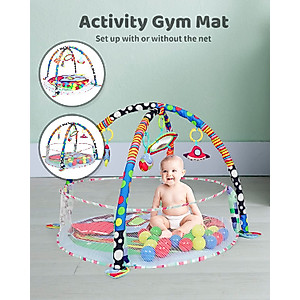 Siairo Jumbo Baby Activity Gym Folding Baby Play Gym Play Mat with Ball Pit & Hanging Mobiles, Surrounding Mesh for Newborn, Infant, Babies, Toddlers