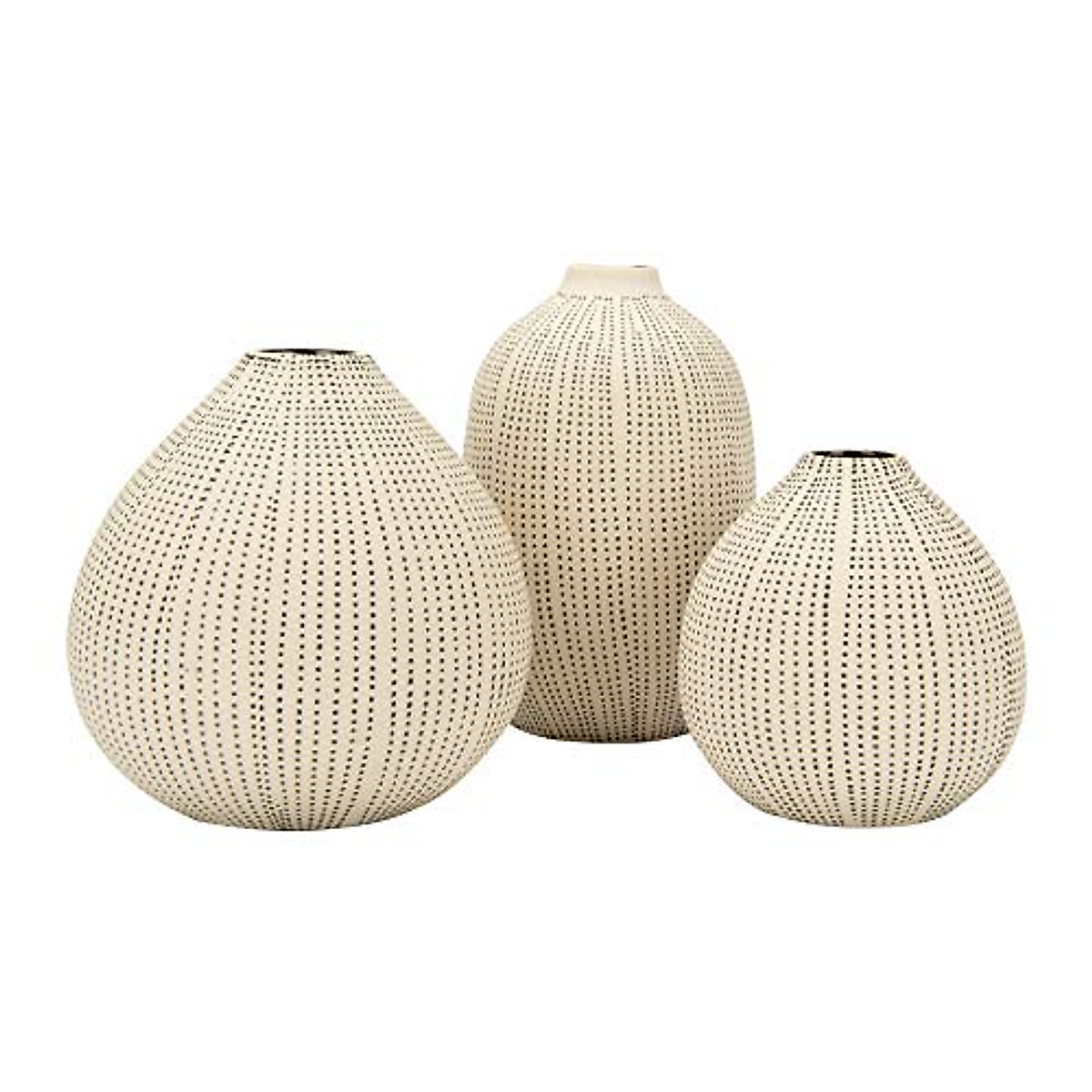 White Stoneware Vases with Textured Black Polka Dots (Set of 3 Sizes)
