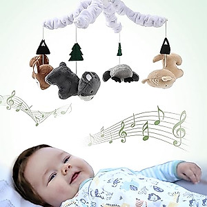The Peanutshell Woodland Animal Crib Mobile for Baby Boys or Girls | Digital Music Box with 12 lullabies