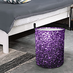Storage Basket,Beautiful Dark Purple Glitter Sparkles,Collapsible Large Laundry Hamper with Handles for Home Office 17.32"X13.58"