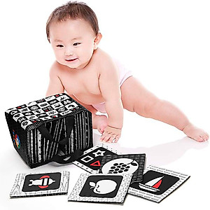 teytoy Black and White Baby Sensory Toys High Contrast Cards Cloth Fabric Soft Cards for Newborn 0-6 Months Visual Stimulation Early Development with Animals Fruit Number Shape Letter, 26 Pcs