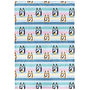 Bluey and Bingo Plush Throw Blanket - Measures 46 x 60 Inches - Kids Super Soft Striped Fleece Bedding