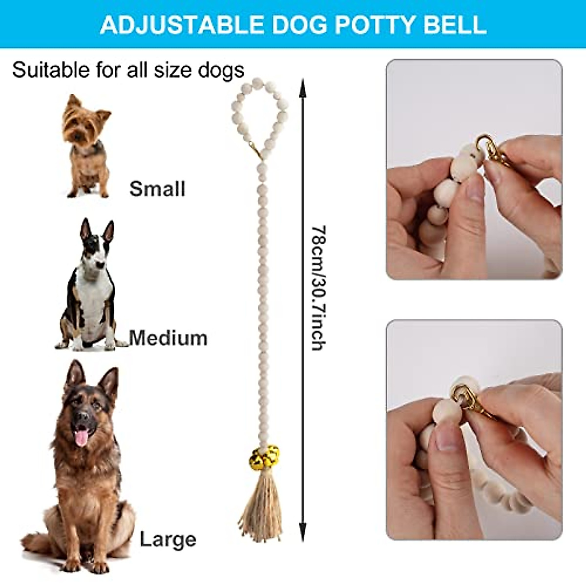 JAKI Dog Doorbell for Potty Training and Door Knob, 30.7inch Adjustable Hanging Bells for Dogs to Ring to Go Outside Sliding Door, Puppy Housetraining Door Bell (1PK, Rustic Gold)