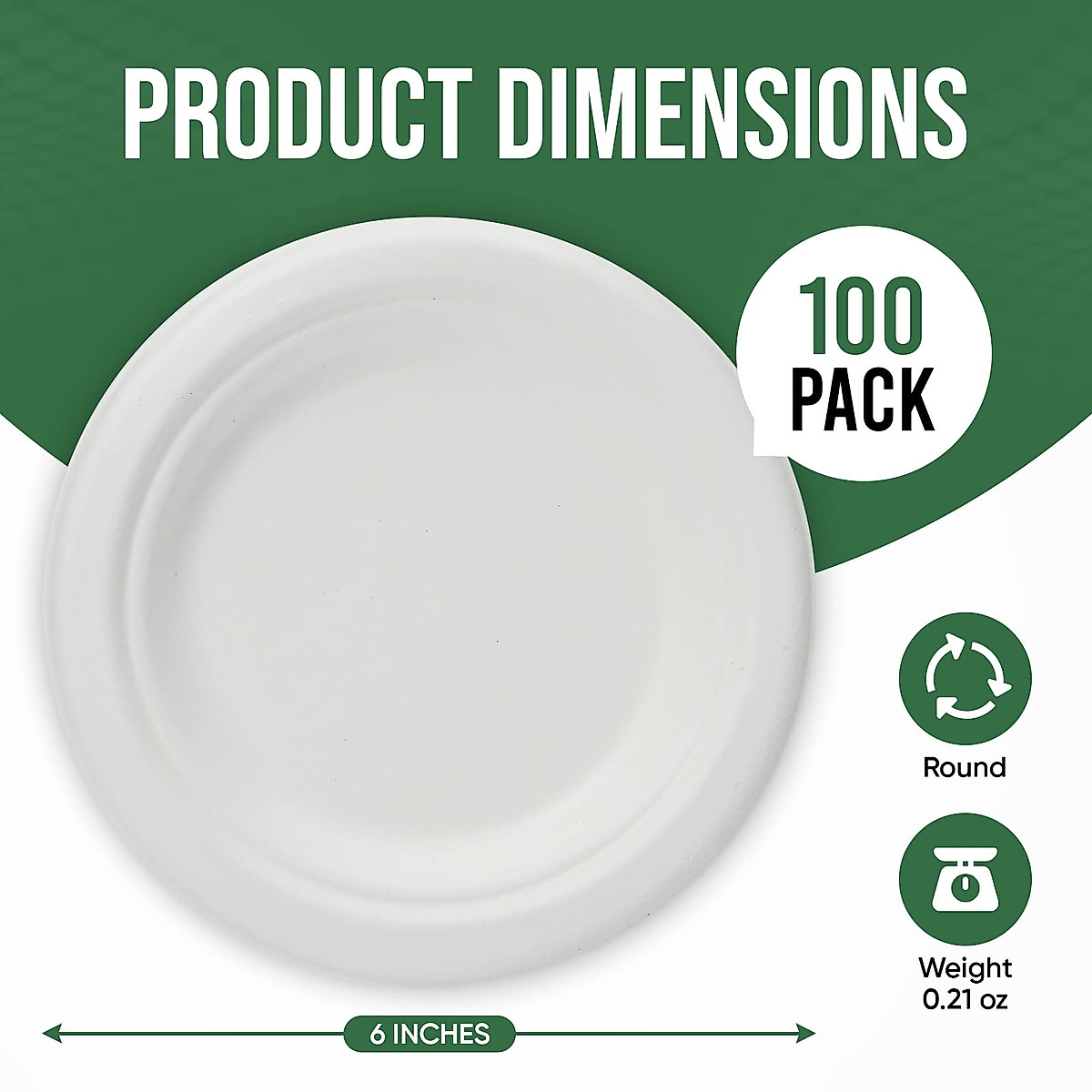 TaidMiao Dessert Plates, 100 Pack Small Paper Plates, Paper Plates 6 Inch – 100% Compostable Plates, Water & Oil Proof Disposable Plates, Microwavable Perfect Paper Plate For Party - White