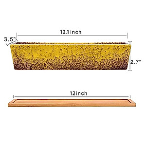 ARTKETTY Succulent Pots - 12.1 Inch Large Succulent Planters Pots with Drainage Tray, Long Rectangle Ceramic Pots for Indoor Cactus/Succulent Plants Shallow Bonsai Window Box for Home Garden Decor