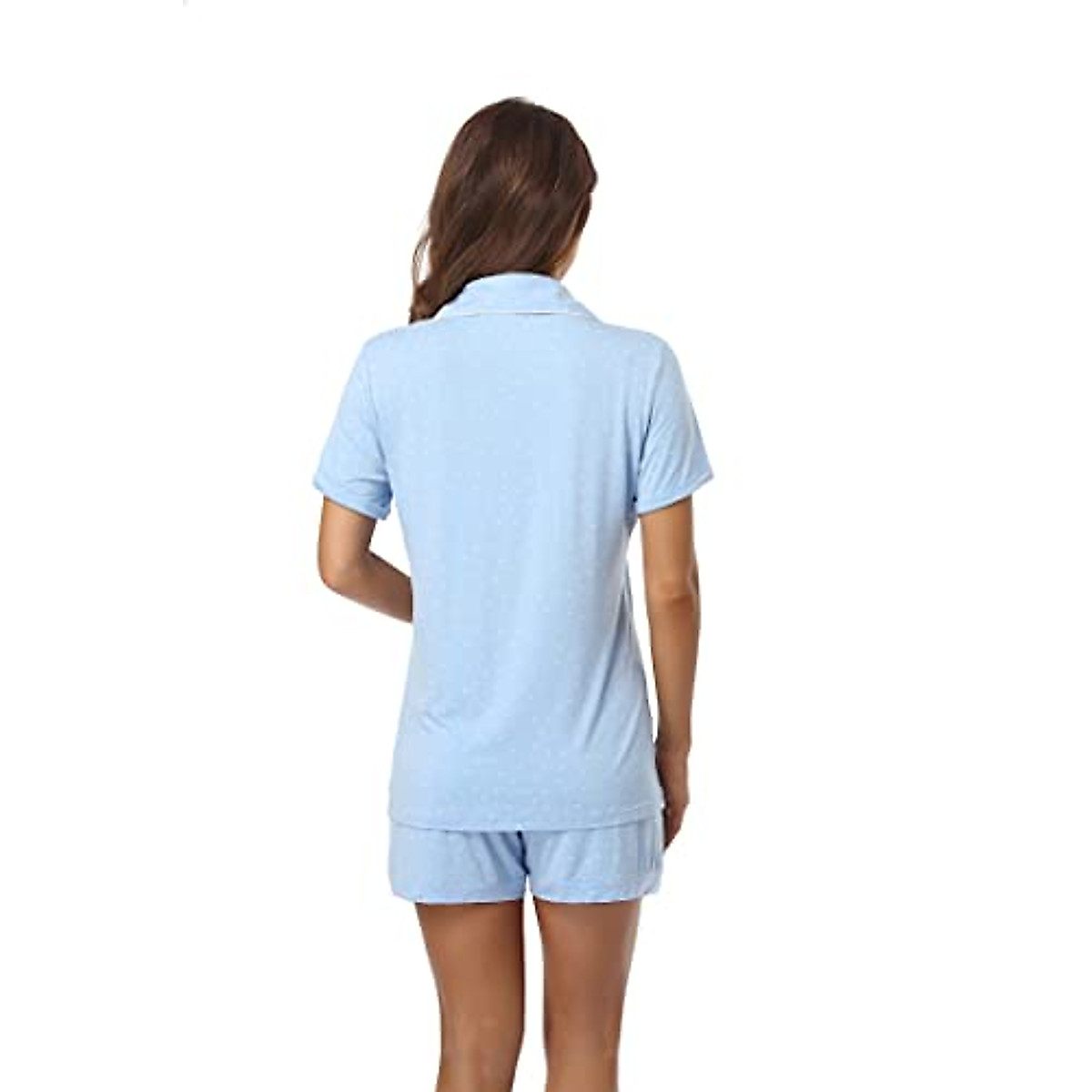 COLORFULLEAF Womens Pajamas Set Summer Short Sleeve Sleepwear Button Down Nightwear Shorts Soft Pj Sets(Blue/White Dots, 3XL)