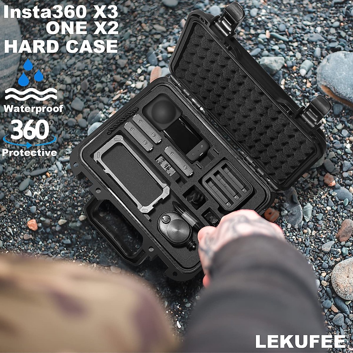 Lekufee Portable Waterproof Carrying Case Compatible with Insta360 X3 / Insta360 ONE X2 Action Camera and More Accessories(Case Only)