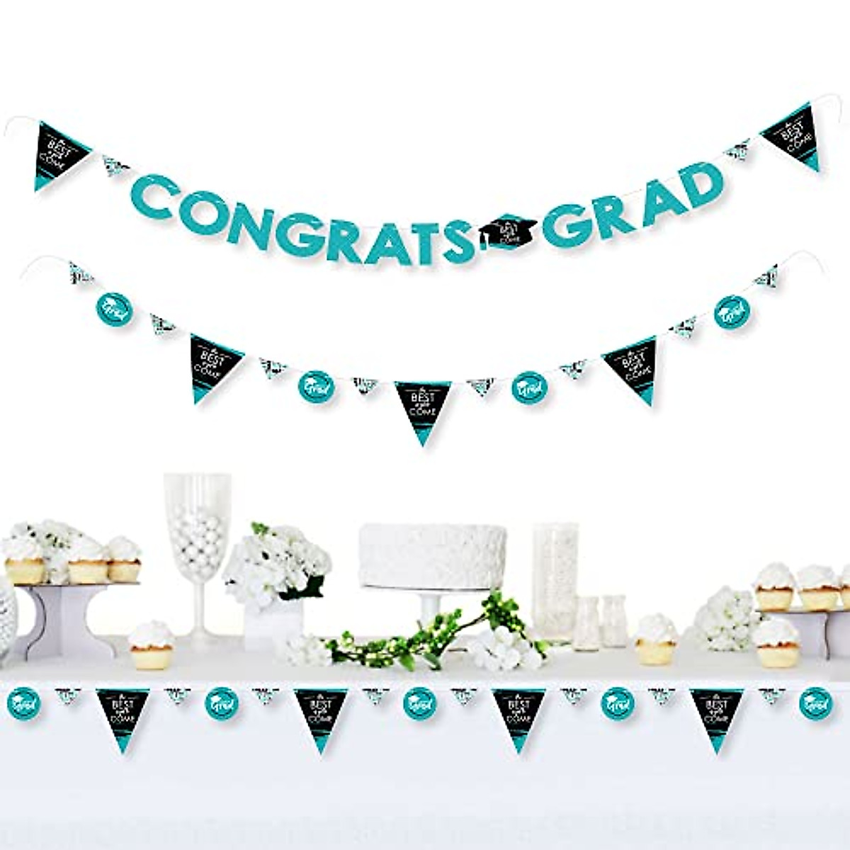 Big Dot of Happiness Teal Grad - Best is Yet to Come - Turquoise Graduation Party Letter Banner Decoration - 36 Banner Cutouts and Congrats Grad Banner Letters