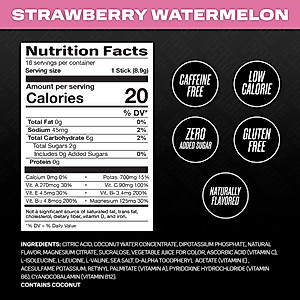 PRIME HYDRATION+ Sticks Strawberry Watermelon | Hydration Powder Single Serve Sticks | Electrolyte Powder On The Go | Low Sugar | Caffeine-Free | Vegan | 16 Sticks
