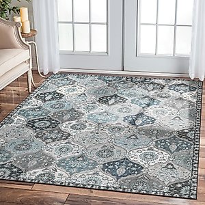 Lahome Moroccan 6x9 Area Rugs for Living Room,Ultra-thin Carpet for Bedroom Soft Blue Rug, Oriental Machine Washable Rug Distressed Non Shedding Throw Rug for Dining Room Office (6x9ft,Blue)
